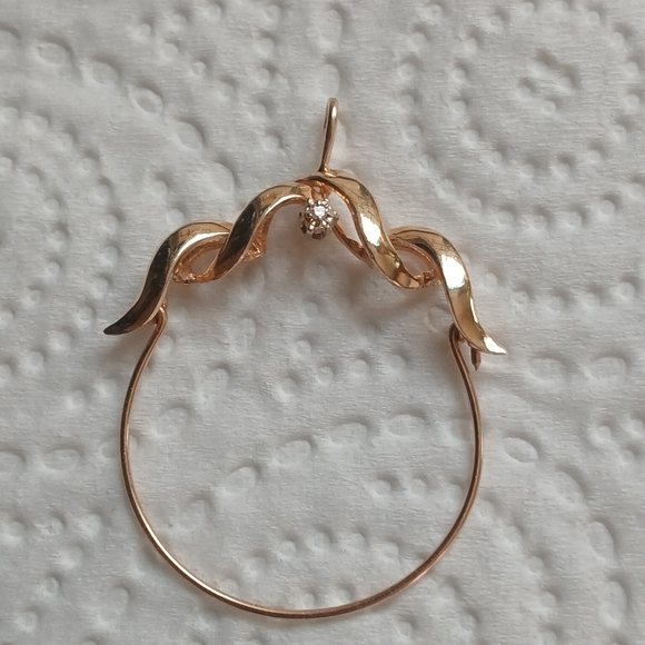 Jewelry | Vintage 14kp Yellow Gold Hoop Pendant With Bow Motif Diamond ...